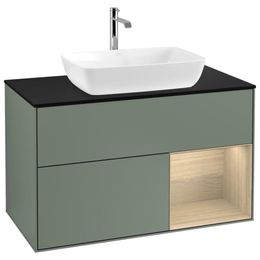 Villeroy & Boch Villeroy und Boch Finion Waschtischunterschrank G782PCGM 100cm, Abdeckplatte black matt, Emotion, Regale Oak Veneer, Olive Matt Lacquer