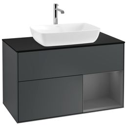 Villeroy & Boch Villeroy und Boch Finion Waschtischunterschrank G782GKHG 100cm, Abdeckplatte black matt, Emotion, Regale Anthracite matt lacquer, Midnight Blue Matt Lacquer