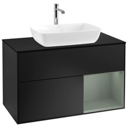 Villeroy & Boch Villeroy und Boch Finion Waschtischunterschrank G782GMPD 100cm, Abdeckplatte black matt, Emotion, Regale Olive matt lacquer, Black matt lacquer