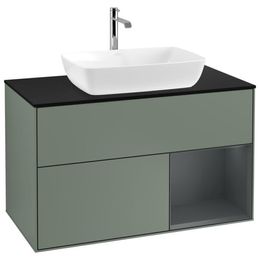 Villeroy & Boch Villeroy und Boch Finion Waschtischunterschrank G782HGGM 100cm, Abdeckplatte black matt, Emotion, Regale Midnight matt lacquer, Olive Matt Lacquer