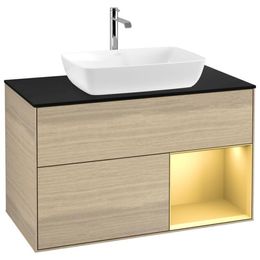 Villeroy & Boch Villeroy und Boch Finion Waschtischunterschrank G782HFPC 100cm, Abdeckplatte black matt, Emotion, Regale Gold matt lacquer, Oak Veneer