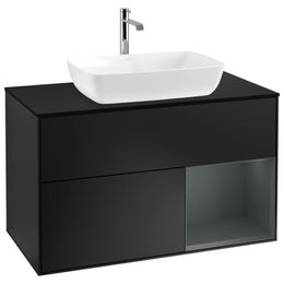 Villeroy & Boch Villeroy und Boch Finion Waschtischunterschrank G782HGPD 100cm, Abdeckplatte black matt, Emotion, Regale Midnight matt lacquer, Black matt lacquer