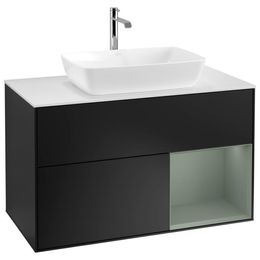 Villeroy & Boch Villeroy und Boch Finion Waschtischunterschrank G781GMPD 100cm, Abdeckplatte white matt, Emotion, Regale Olive matt lacquer, Black matt lacquer