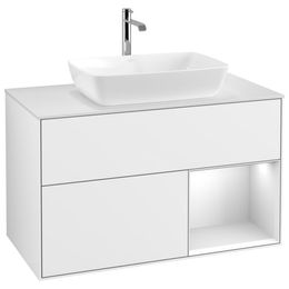 Villeroy & Boch Villeroy und Boch Finion Waschtischunterschrank G781MTGF 100cm, Abdeckplatte white matt, Emotion, Regale White matt lacquer, Glossy white lacquer