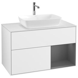 Villeroy & Boch Villeroy und Boch Finion Waschtischunterschrank G781GKGF 100cm, Abdeckplatte white matt, Emotion, Regale Anthracite matt lacquer, Glossy white lacquer