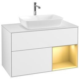 Villeroy & Boch Villeroy und Boch Finion Waschtischunterschrank G781HFGF 100cm, Abdeckplatte white matt, Emotion, Regale Gold matt lacquer, Glossy white lacquer