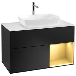 Villeroy & Boch Villeroy und Boch Finion Waschtischunterschrank G781HFPD 100cm, Abdeckplatte white matt, Emotion, Regale Gold matt lacquer, Black matt lacquer