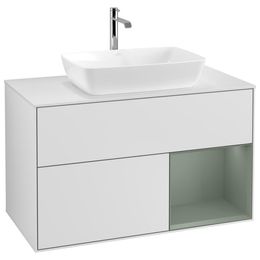 Villeroy & Boch Villeroy und Boch Finion Waschtischunterschrank G781GMMT 100cm, Abdeckplatte white matt, Emotion, Regale Olive matt lacquer, White matt lacquer