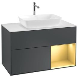 Villeroy & Boch Villeroy und Boch Finion Waschtischunterschrank G781HFHG 100cm, Abdeckplatte white matt, Emotion, Regale Gold matt lacquer, Midnight Blue Matt Lacquer