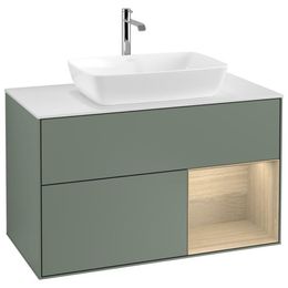 Villeroy & Boch Villeroy und Boch Finion Waschtischunterschrank G781PCGM 100cm, Abdeckplatte white matt, Emotion, Regale Oak Veneer, Olive Matt Lacquer