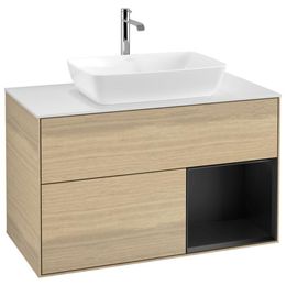 Villeroy & Boch Villeroy und Boch Finion Waschtischunterschrank G781PDPC 100cm, Abdeckplatte white matt, Emotion, Regale Black matt lacquer, Oak Veneer