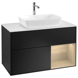 Villeroy & Boch Villeroy und Boch Finion Waschtischunterschrank G781PCPD 100cm, Abdeckplatte white matt, Emotion, Regale Oak Veneer, Black matt lacquer