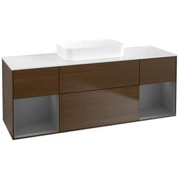 Villeroy & Boch Villeroy und Boch Finion Waschtischunterschrank F741GKGN 160x60,3x50,1cm, Regale Anthracite matt lacquer, Walnut veneer