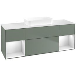 Villeroy & Boch Villeroy und Boch Finion Waschtischunterschrank F741MTGM 160x60,3x50,1cm, Regale White matt lacquer, Olive Matt Lacquer