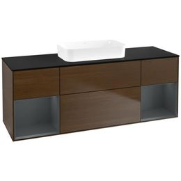 Villeroy & Boch Villeroy und Boch Finion Waschtischunterschrank F742HGGN 160x60,3x50,1cm, Regale Midnight matt lacquer, Walnut veneer
