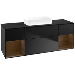 Villeroy & Boch Villeroy und Boch Finion Waschtischunterschrank F742GNPD 160x60,3x50,1cm, Regale Walnut veneer, Black matt lacquer