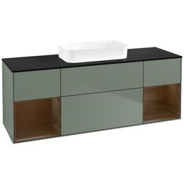 Villeroy & Boch Villeroy und Boch Finion Waschtischunterschrank F742GNGM 160x60,3x50,1cm, Regale Walnut veneer, Olive Matt Lacquer