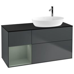 Villeroy & Boch Villeroy und Boch Finion Waschtischunterschrank F922GMHG 120cm, Abdeckplatte black matt, Regale Olive matt lacquer, Midnight Blue Matt Lacquer