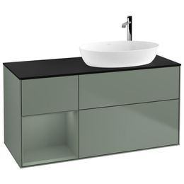 Villeroy & Boch Villeroy und Boch Finion Waschtischunterschrank F922GMGM 120cm, Abdeckplatte black matt, Regale Olive matt lacquer, Olive Matt Lacquer