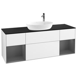 Villeroy & Boch Villeroy und Boch Finion Waschtischunterschrank G982GKGF 160cm, Abdeckplatte black matt, Emotion, Regale Anthracite matt lacquer, Glossy white lacquer