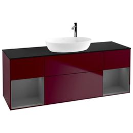 Villeroy & Boch Villeroy und Boch Finion Waschtischunterschrank G982GKHB 160cm, Abdeckplatte black matt, Emotion, Regale Anthracite matt lacquer, Peony Matt