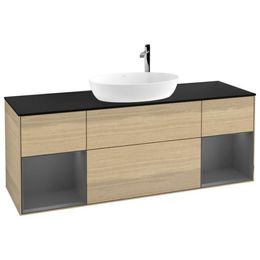 Villeroy & Boch Villeroy und Boch Finion Waschtischunterschrank G982GKPC 160cm, Abdeckplatte black matt, Emotion, Regale Anthracite matt lacquer, Oak Veneer
