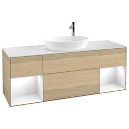 Villeroy & Boch Villeroy und Boch Finion Waschtischunterschrank G981GFPC 160cm, Abdeckplatte white matt, Emotion, Regale Glossy white lacquer, Oak Veneer