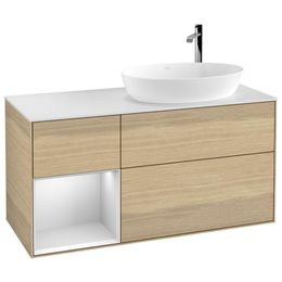 Villeroy & Boch Villeroy und Boch Finion Waschtischunterschrank F921MTPC 120cm, Abdeckplatte white matt, Regale White matt lacquer, Oak Veneer