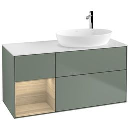 Villeroy & Boch Villeroy und Boch Finion Waschtischunterschrank F921PCGM 120cm, Abdeckplatte white matt, Regale Oak Veneer, Olive Matt Lacquer