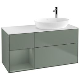 Villeroy & Boch Villeroy und Boch Finion Waschtischunterschrank F921GMGM 120cm, Abdeckplatte white matt, Regale Olive matt lacquer, Olive Matt Lacquer