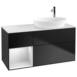 Villeroy & Boch Villeroy und Boch Finion Waschtischunterschrank F921MTPD 120cm, Abdeckplatte white matt, Regale White matt lacquer, Black matt lacquer