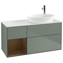 Villeroy & Boch Villeroy und Boch Finion Waschtischunterschrank G921GNGM 120cm, Abdeckplatte white matt, Emotion, Regale Walnut Veneer, Olive Matt Lacquer