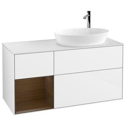 Villeroy & Boch Villeroy und Boch Finion Waschtischunterschrank G921GNGF 120cm, Abdeckplatte white matt, Emotion, Regale Walnut Veneer, Glossy white lacquer
