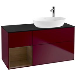 Villeroy & Boch Villeroy und Boch Finion Waschtischunterschrank G922GNHB 120cm, Abdeckplatte black matt, Emotion, Regale Walnut Veneer, Peony Matt