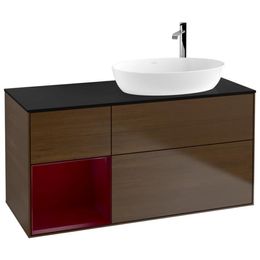 Villeroy & Boch Villeroy und Boch Finion Waschtischunterschrank G922HBGN 120cm, Abdeckplatte black matt, Emotion, Regale Peony matt lacquer, Walnut veneer