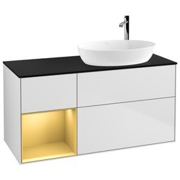Villeroy & Boch Villeroy und Boch Finion Waschtischunterschrank G922HFMT 120cm, Abdeckplatte black matt, Emotion, Regale Gold matt lacquer, White matt lacquer