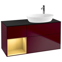 Villeroy & Boch Villeroy und Boch Finion Waschtischunterschrank G922HFHB 120cm, Abdeckplatte black matt, Emotion, Regale Gold matt lacquer, Peony Matt