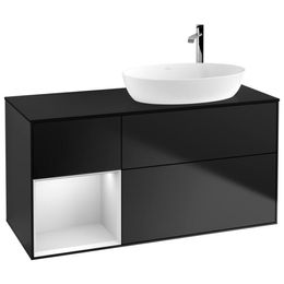 Villeroy & Boch Villeroy und Boch Finion Waschtischunterschrank G922MTPD 120cm, Abdeckplatte black matt, Emotion, Regale White matt lacquer, Black matt lacquer