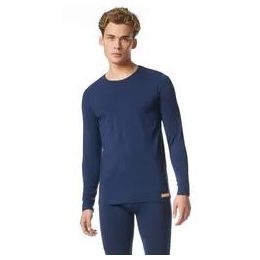 Unterhemd Bruno Banani "Warm Up", Herren, Gr. M, N-Gr, blau (marine), Obermaterial: 93% Baumwolle, 7% Elasthan, unifarben, eng, Rundhals, Unterhemden Unterhemd, mit kontrastfarbenen Markenlabel