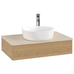 Villeroy & Boch Villeroy und Boch Antao Waschtisch-Unterschrank L08053HN mit Beleuchtung, 80x19x50cm, Hahnloch, Waschbeckenplattenfarbe botticino, honey oak