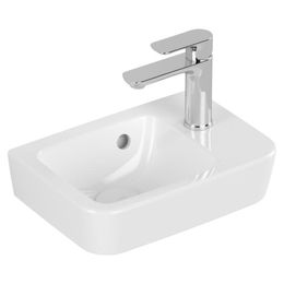 Villeroy & Boch Villeroy und Boch O.novo Handwaschbecken 434336R1 36x25cm, eckig, Becken links, mit Hahnloch, mit &Uuml;berlauf, wei&szlig; C-plus