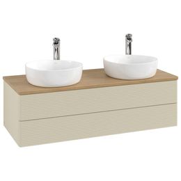 Villeroy & Boch Villeroy und Boch Antao Waschtisch-Unterschrank L24151HJ mit Beleuchtung, 120x36x50cm, Hahnloch, Waschbeckenplattenfarbe honey oak, silk grey matt lacquer