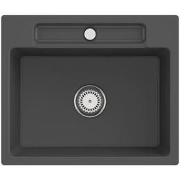 Villeroy & Boch Villeroy und Boch Siluet Fl&auml;chenb&uuml;ndige Sp&uuml;le 33461Fi4 mit Ablaufgarnitur und Handbet&auml;tigung, Graphite