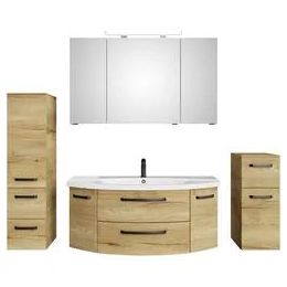 Badm&ouml;bel-Set SAPHIR "Serie 4010 4-teilig Keramik-Waschtisch mit LED-Spiegelschrank", braun (halifax eiche quer nachbildung), B:180,5cm H:200cm T:48cm, Holzwerkstoff, Kastenm&ouml;bel-Sets, Badm&ouml;bel-Set, Badezimmer Set mit Unterschrank, Midischrank, inkl. T&uuml;rd&auml;mpfer