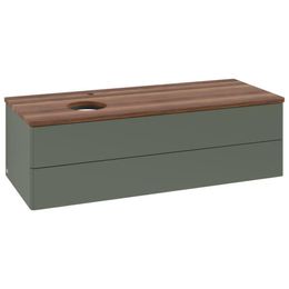 Villeroy & Boch Villeroy und Boch Antao Waschtisch-Unterschrank K22052HL 120x36x50cm, Hahnloch, Waschbeckenplattenfarbe warm walnut, leaf green matt lacquer