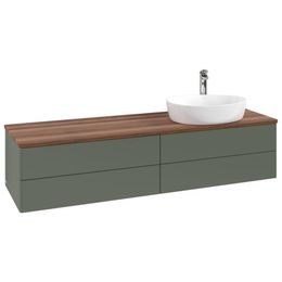 Villeroy & Boch Villeroy und Boch Antao Waschtisch-Unterschrank L27052HL mit Beleuchtung, 160x36x50cm, Hahnloch, Waschbeckenplattenfarbe warm walnut, leaf green matt lacquer