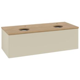 Villeroy & Boch Villeroy und Boch Antao Waschtisch-Unterschrank L35051HJ mit Beleuchtung, 120x36x50cm, Hahnloch, Waschbeckenplattenfarbe honey oak, silk grey matt lacquer