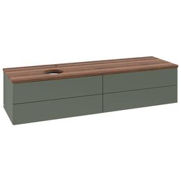 Villeroy & Boch Villeroy und Boch Antao Waschtisch-Unterschrank L26052HL mit Beleuchtung, 160x36x50cm, Hahnlochbohrung, Waschbeckenplattenfarbe warm walnut, leaf green matt lacquer