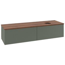 Villeroy & Boch Villeroy und Boch Antao Waschtisch-Unterschrank L38112HL mit Beleuchtung mit Struktur, 160x36x50cm, Waschbeckenplattenfarbe warm walnut, leaf green matt lacquer