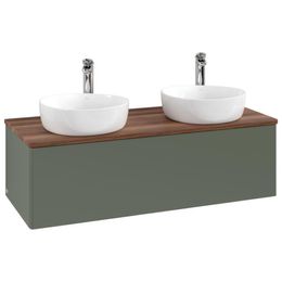 Villeroy & Boch Villeroy und Boch Antao Waschtisch-Unterschrank K35052HL 120x36x50cm, Hahnloch, Waschbeckenplattenfarbe warm walnut, leaf green matt lacquer